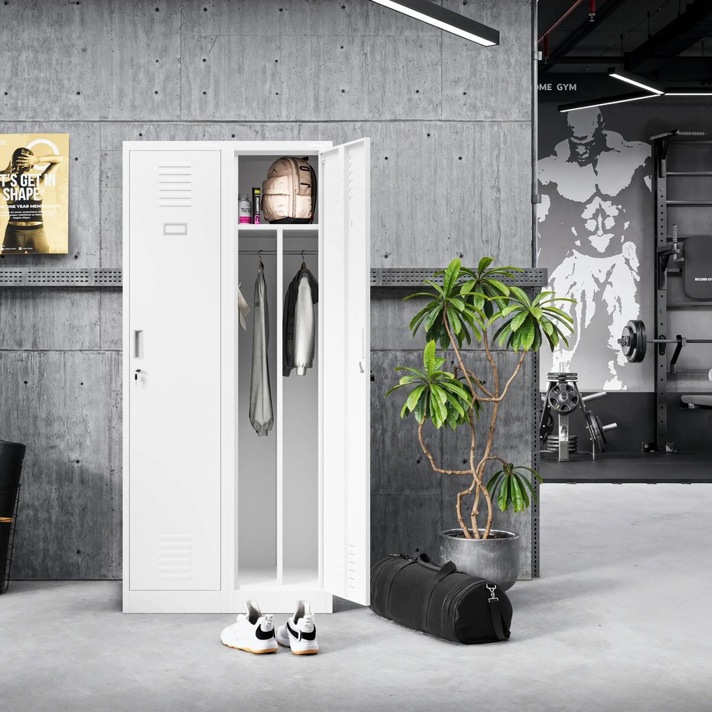 Dvoukomorová šatní skříň pro zaměstnance bílá, 400x1800x500 mm: KACPER 1 Plus