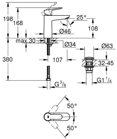 Grohe Start Edge Páková umyvadlová baterie s výpustí chrom 23775000