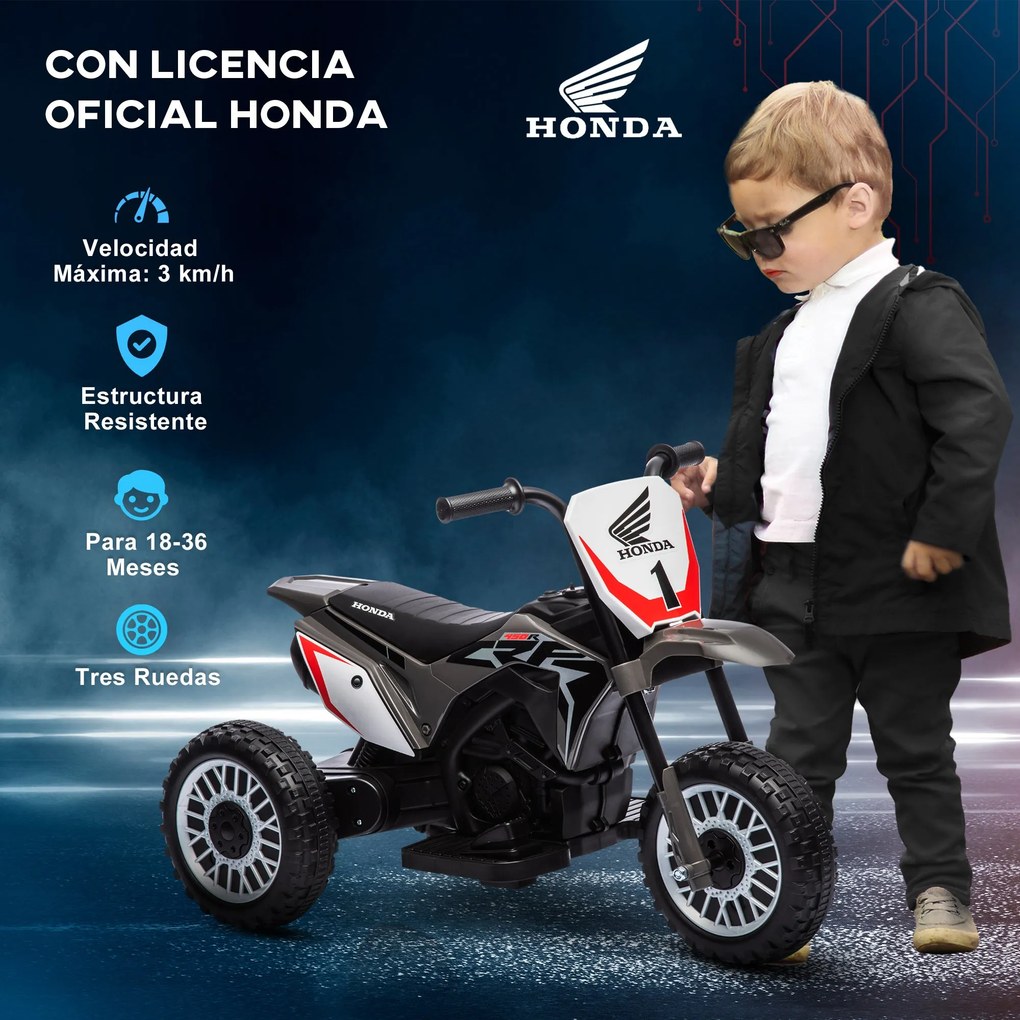 HOMCOM Elektrický motocykl pro děti s licencí Honda CRF450RL 18+ měsíců 6V s baterií, maximální rychlost 3 km/h, zvuk klaksonu a startu, nosnost 25 k…