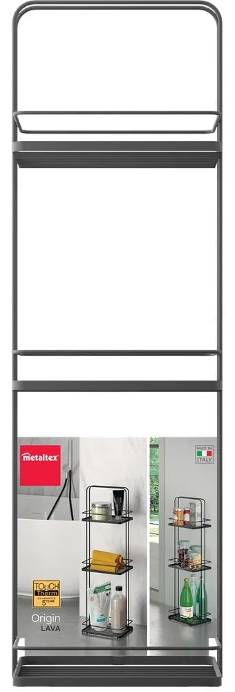 Matně černý ocelový koupelnový regál 22x73 cm Lava – Metaltex