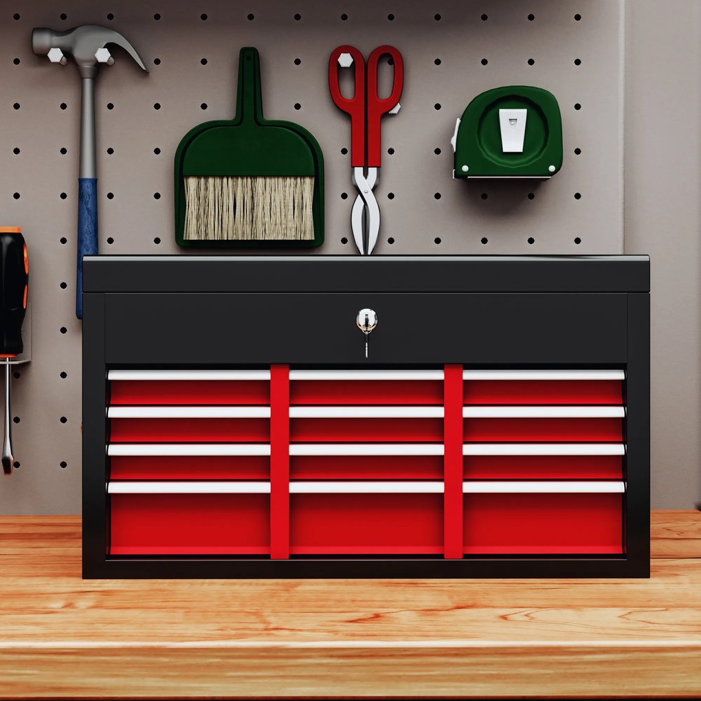 HOMCOM kufr na nářadí 6 zásuvek zámek box na nářadí rukojeť box na nářadí ocelový červený+černý 60x26x34cm | Aosom
