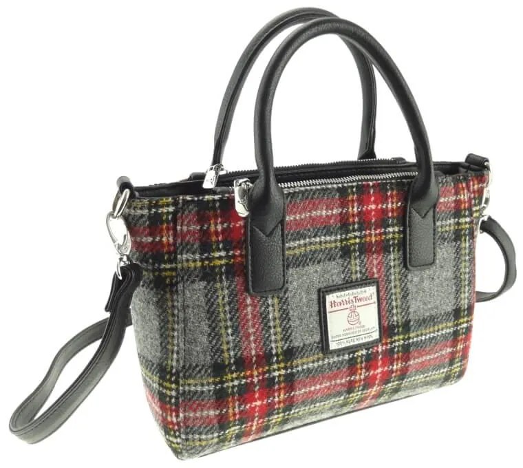 Kabelka Brora Harris Tweed - Grey Red Tartan