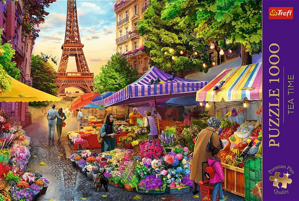 TREFL PUZZLE PREMIUM Čas na čaj Květinový trh Paříž 69x48cm 1000 dílků tr10799