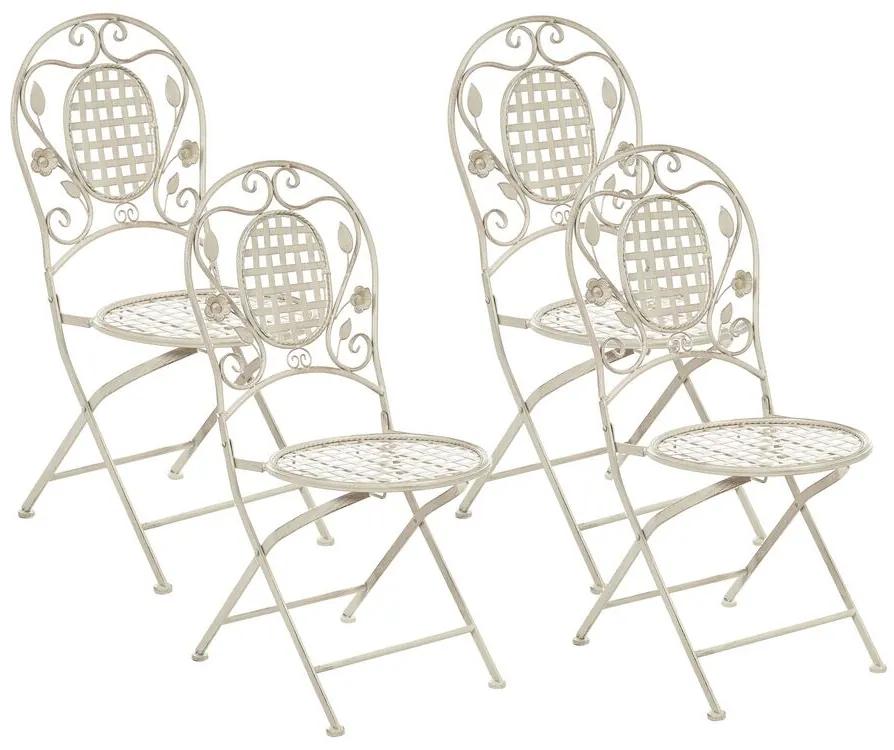 Sada 4 zahradních kovových židlí špinavě bílých BIVIO