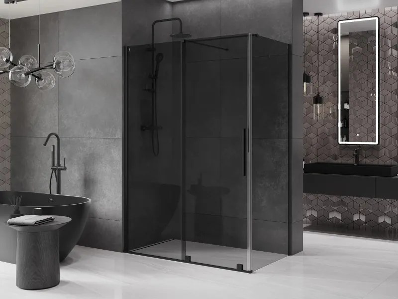 Mexen Velar, sprchový kout s posuvnými dveřmi 150 x 70 cm, 8mm šedé sklo, černá matná, 871-150-070-41-70