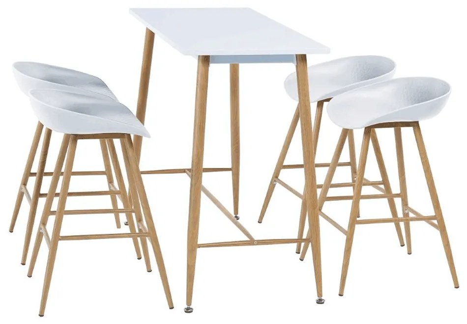 Barový stůl DORTON 110x50 cm, MDF barva bílá, podnož kov, dezén buk