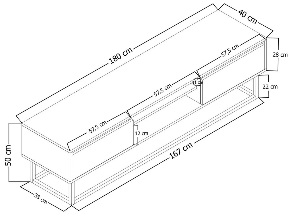 Designový TV stolek Barney 180 cm vzor ořech