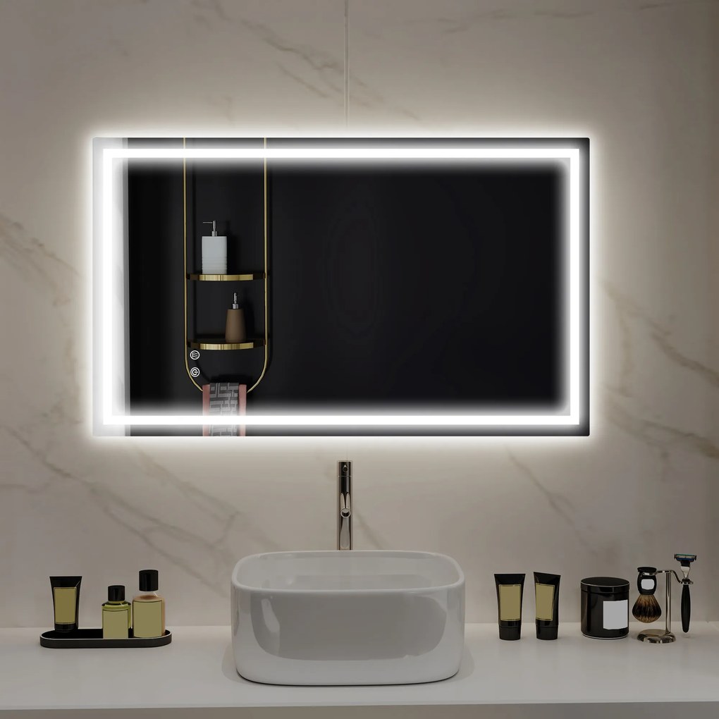 HOMCOM LED koupelnové zrcadlo, nastavitelná jasnost, funkce proti zamlžení, vodotěsné