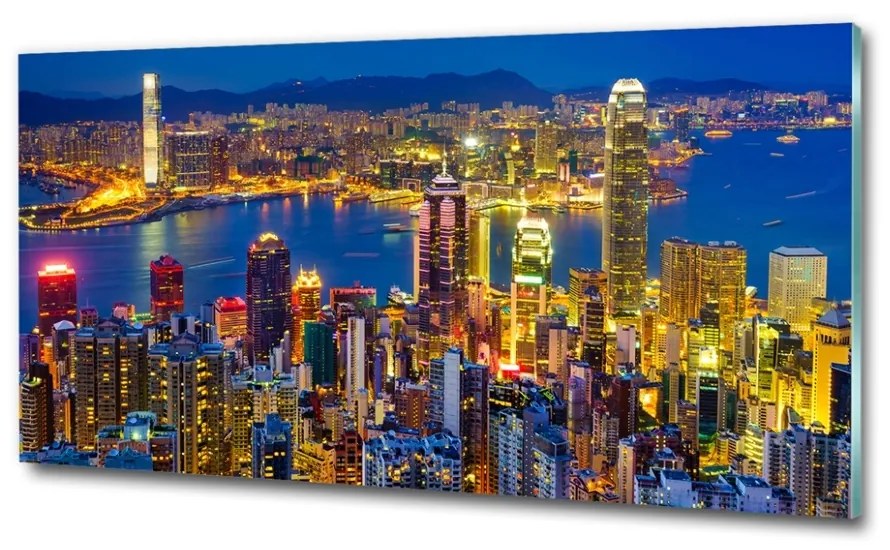 Wallmuralia Foto obraz fotografie na skle Noční Hongkong 100x50