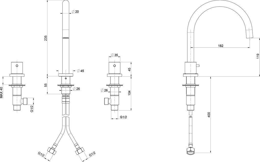 Sapho Sapho, ULTRAMIX tříprvková umyvadlová baterie bez výpusti, černá mat/zlato mat, UT017BG