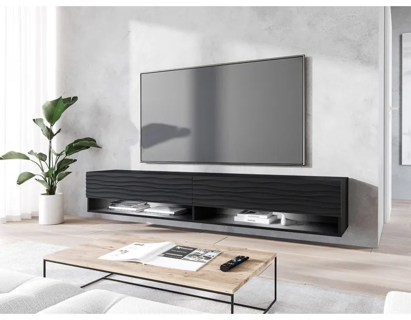 TV stolek/skříňka Adenik 180 MDF, Barva: czarny / czarna fala, Osvětlení: osvětlení LED RGB - barevné