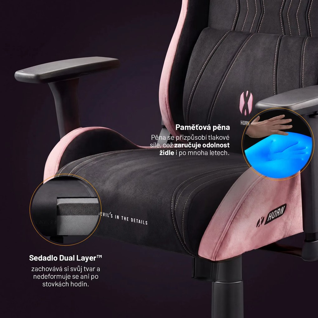 Látková herní židle Normal Size, černo-růžová: Diablo X-Horn 2.0 Akira Pink
