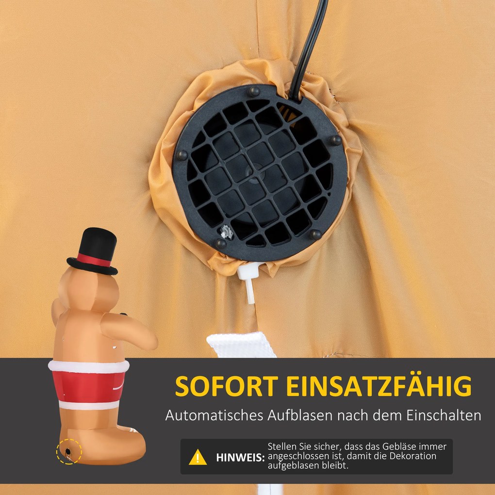 Outsunny Nafukovací vánoční figurky Nafukovací perníkový mužíček, 2 m, včetně ventilátoru, vícero barev