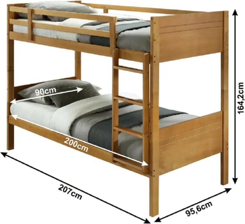 Patrová postel 90x200, masivní dřevo, dub, MAKIRA Kondela 0000240369