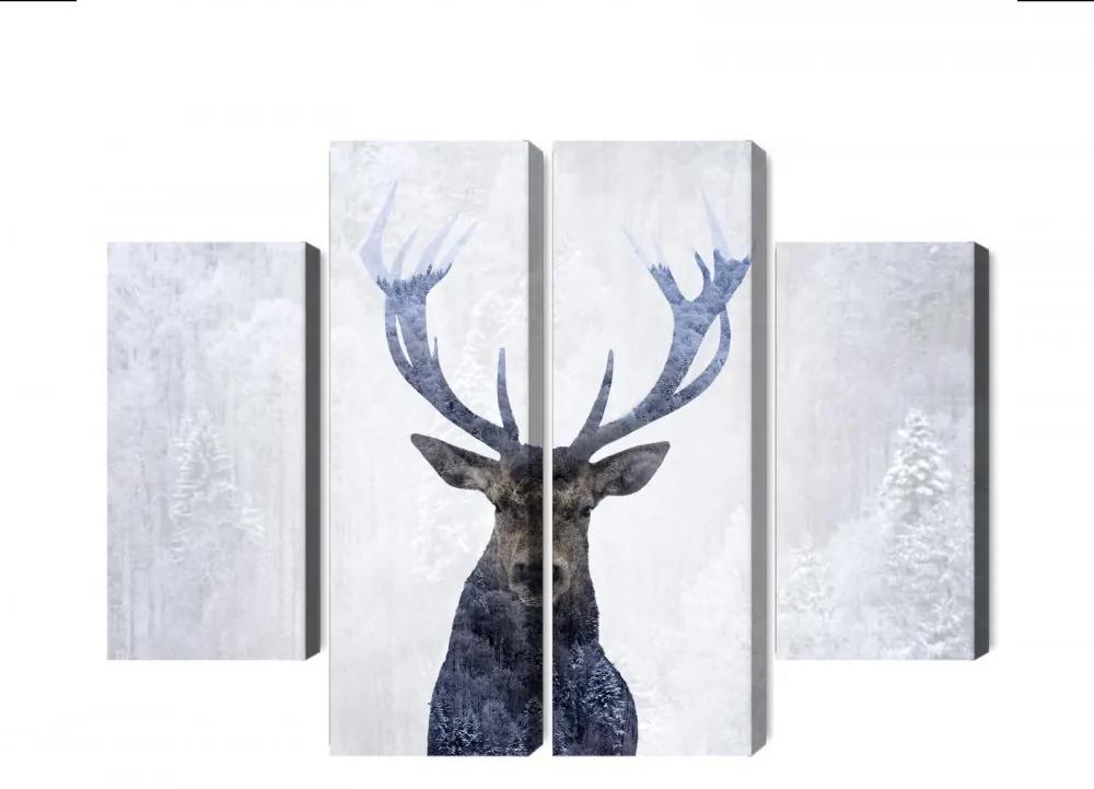 Vícedílný obraz Jelen V Zimním 3D Lese Nedostatek Nedostatek Přírodní plátno 120x90
