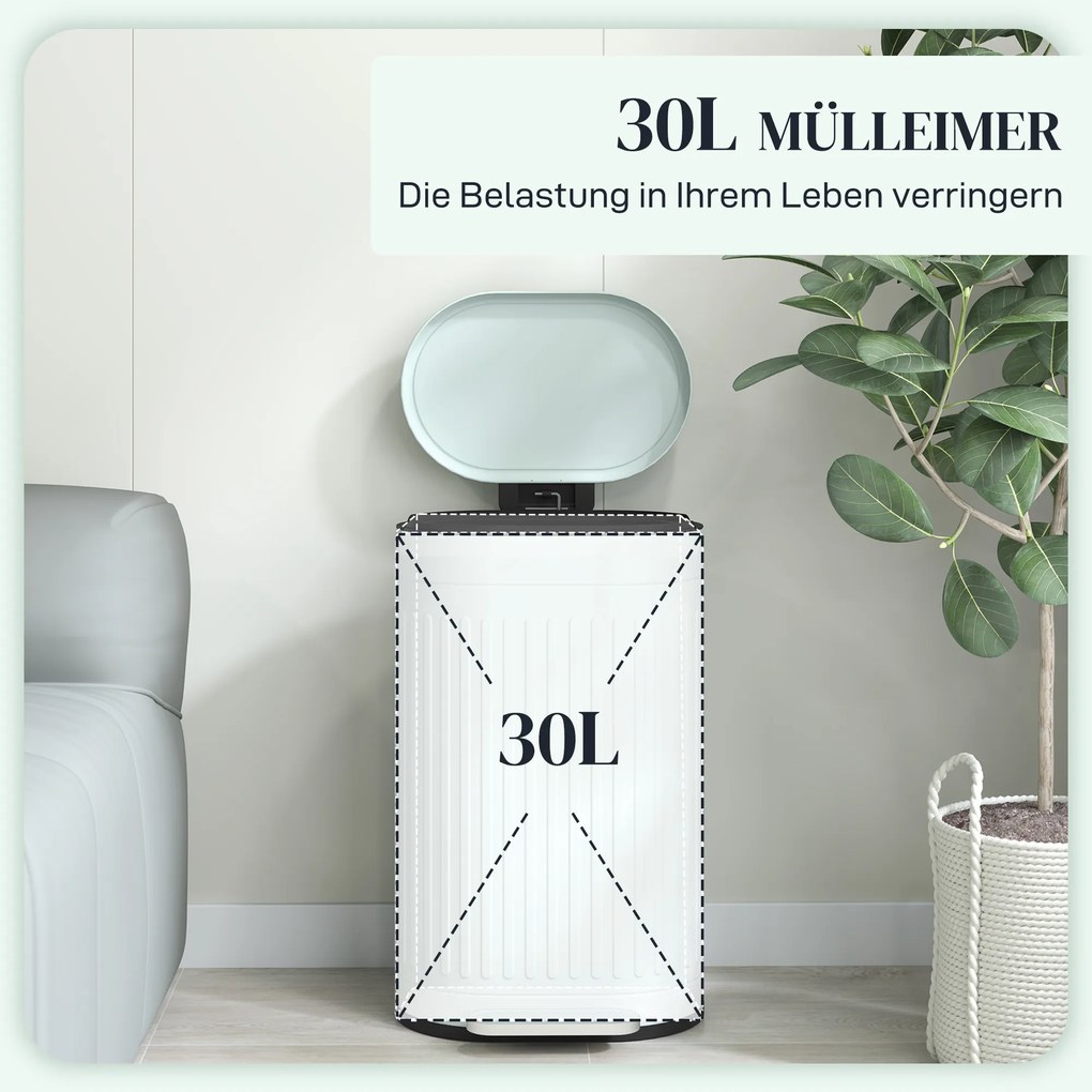 HOMCOM Koš na odpadky 30 l pedálový koš s víkem nožní pedál vyjímatelný vnitřní koš s funkcí soft-close 36,5 x 31,2 x 60,8 cm, zelený