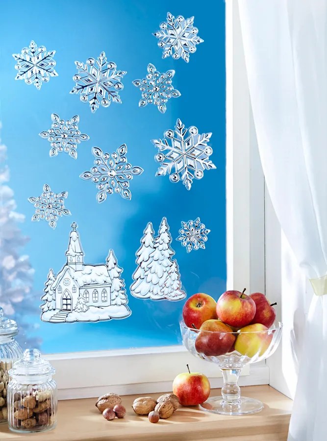 3D okenní dekorace Zima, 10 ks