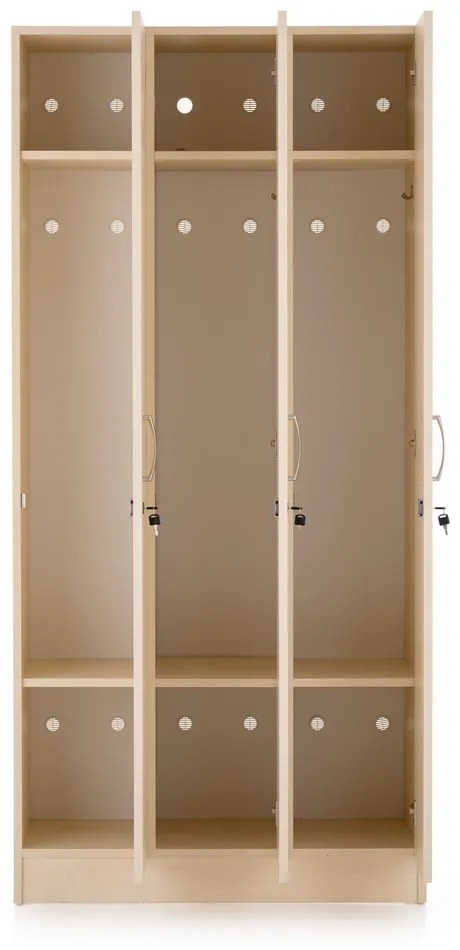 Dřevěná šatní skříňka Visio - 3 oddíly, 90 x 42 x 190 cm, javor