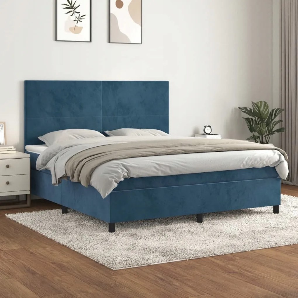 Box Spring Postel S Matrací Tmavě Modrá Samet Tmavě Moddrá Hladký design