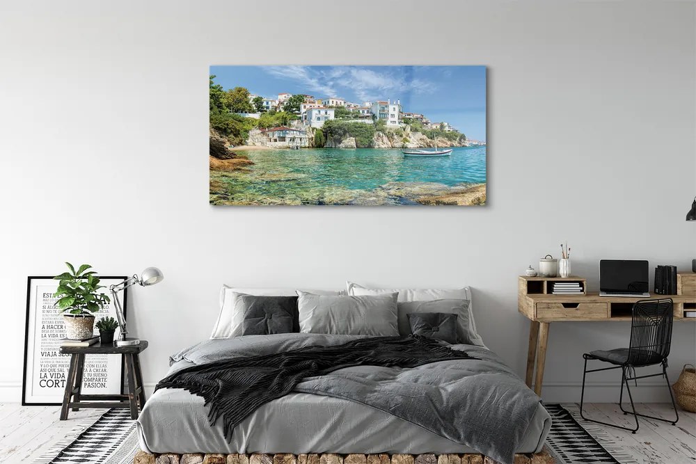 akrylový obraz Řecko Sea městského života 140x70 cm