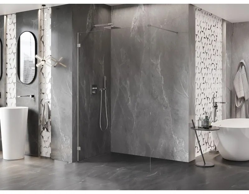 Mexen Lunar sprchová stěna levá 110 x 200 cm, 8mm čiré sklo, broušená ocel, 830-110-000-97-00-L