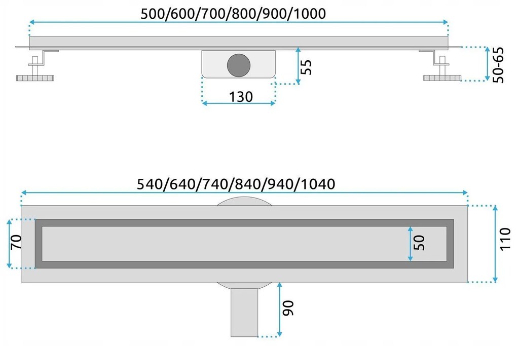 Odtokový žlab REA NEOX PRO 90 cm, broušený nikl