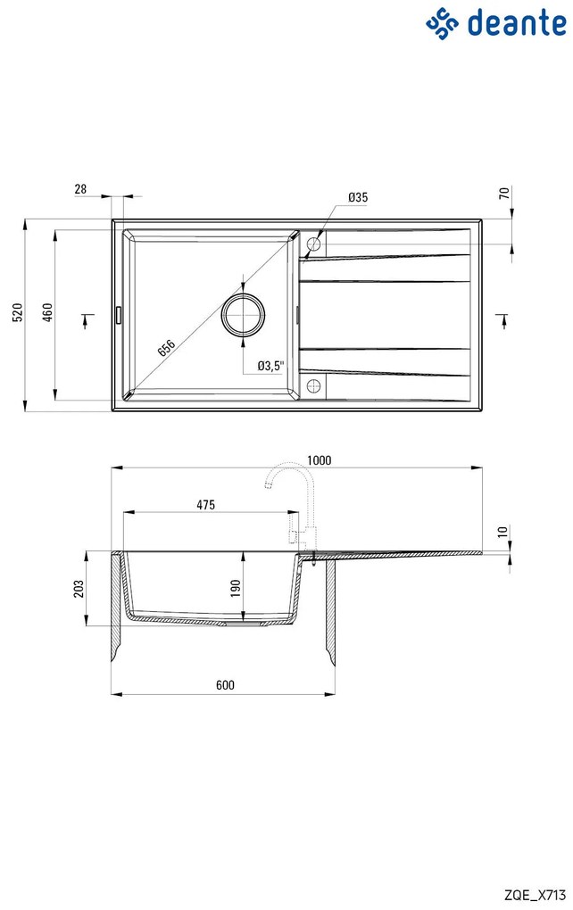 Deante Eridan 100 granitový dřez s odkapávačem, šedá metalic