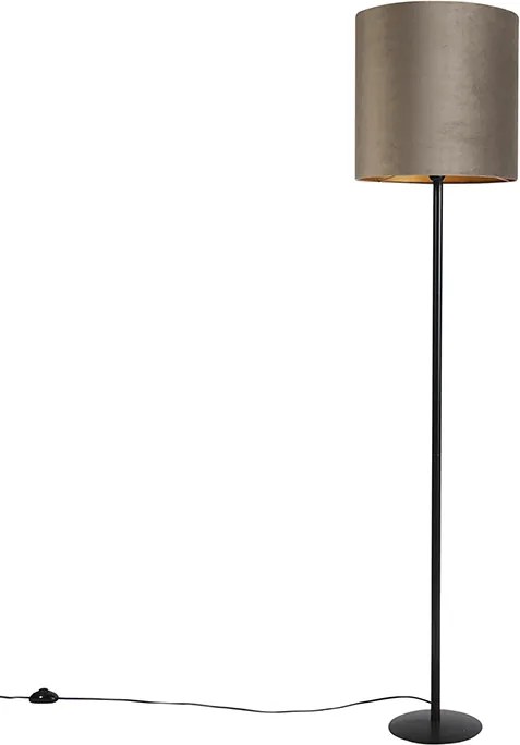 Stojací lampa černá s tmavě hnědým a zlatým sametovým stínítkem 40 cm - Simplo