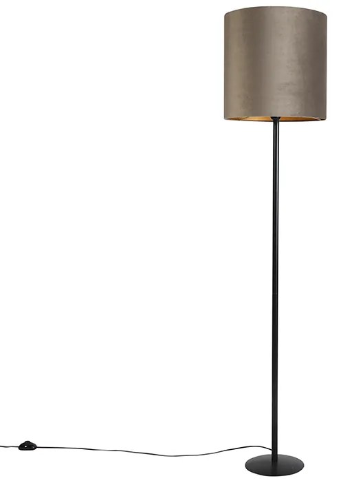 Stojací lampa černá se sametovým odstínem taupe a zlatou 40 cm - Simplo