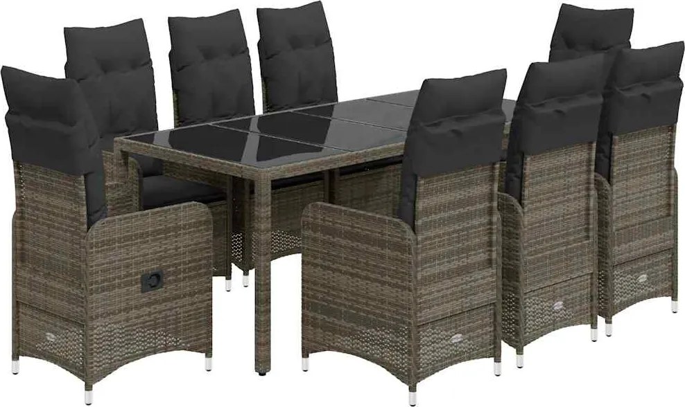9dílný zahradní bistro set s poduškami šedý polyratan 3277038