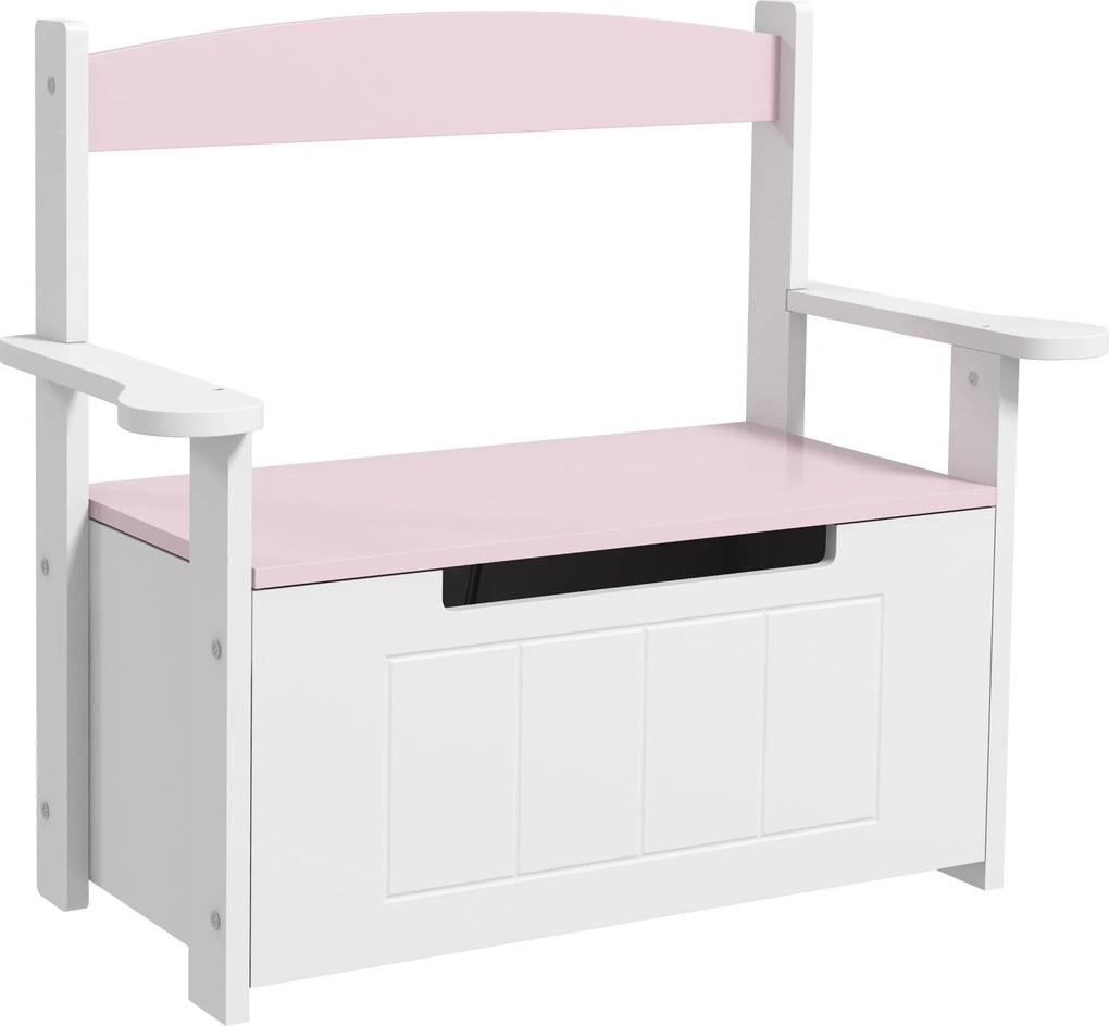 AIYAPLAY dětský sedací box s úložným prostorem, opěradlem a funkcí Soft-Close, 68,5×34×58 cm, Růžová/Bílá