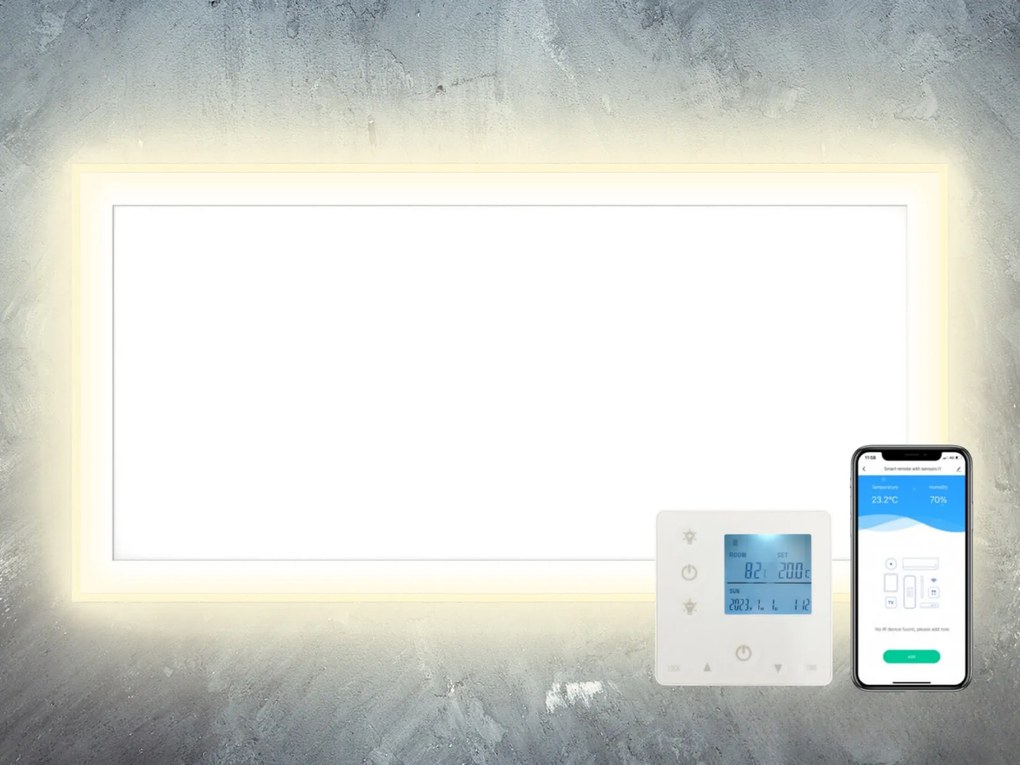 Stropní Infrapanel CEILING LED 800W | WiFi | Výhřevnost 14.5 m2 | 128x63 cm | LED světlo | Bezdrátový WiFi termostat
