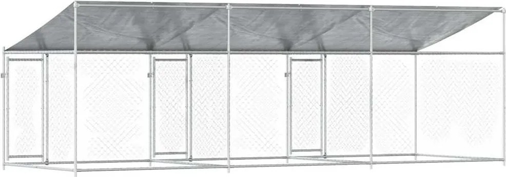 Klec pro psy se střechou a dvířky šedá 6x2x2 m pozinkovaná ocel 3209564