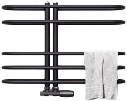 Regnis LEVEL, topné těleso 600x530mm se středovým připojením 50mm, 215W, černá matná, LEVEL530/600/D50/BLACK