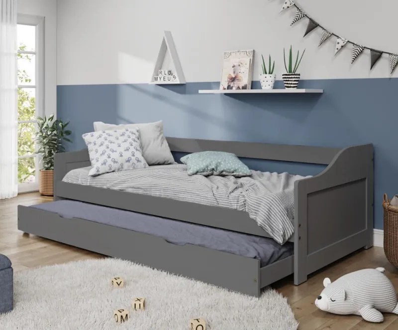 Postel s výsuvnou přistýlkou, 90x200, šedá, masiv, LAURA NEW Kondela 0000357992