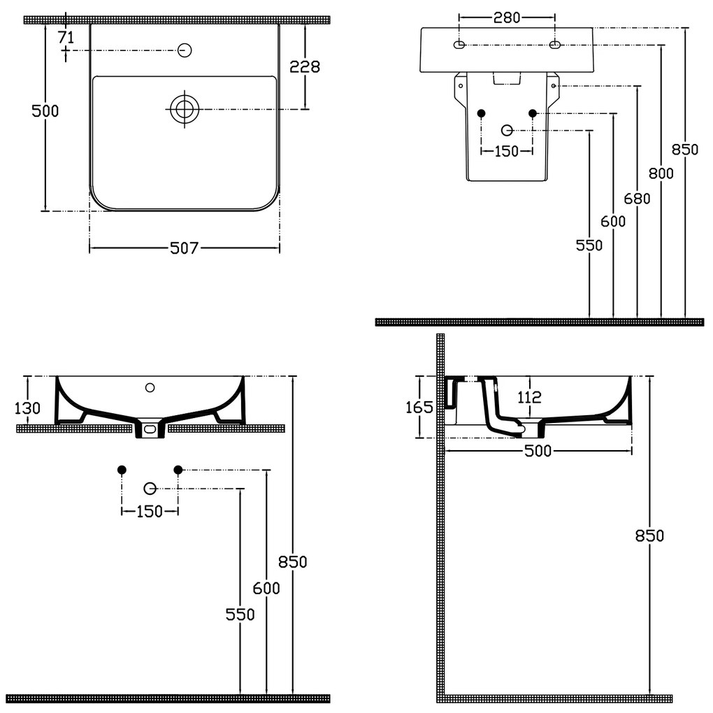 Isvea, SOTT AQUA umyvadlo 51x50 cm, závěsné/na desku, 10SQ51051