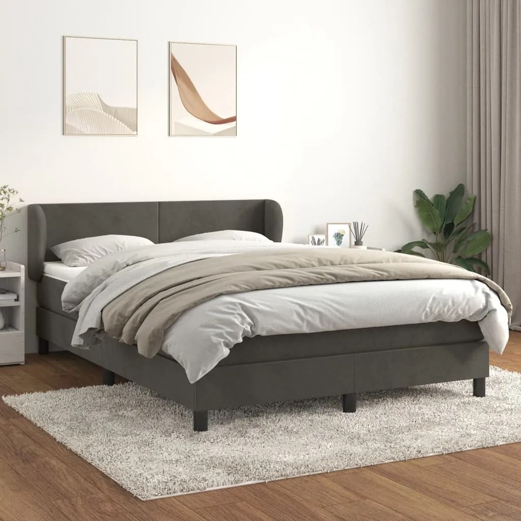 Box spring postel s matrací tmavě šedá 140x200 cm samet,  3127374