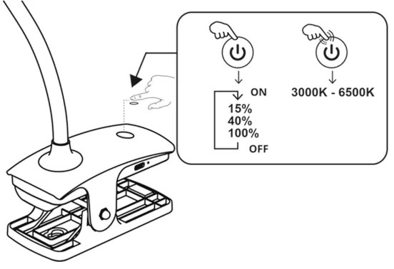 Top Light-LED Stm. doty. stolní lampa s klipem BELLA LED/4,8W/5V 3000-6500K bílá