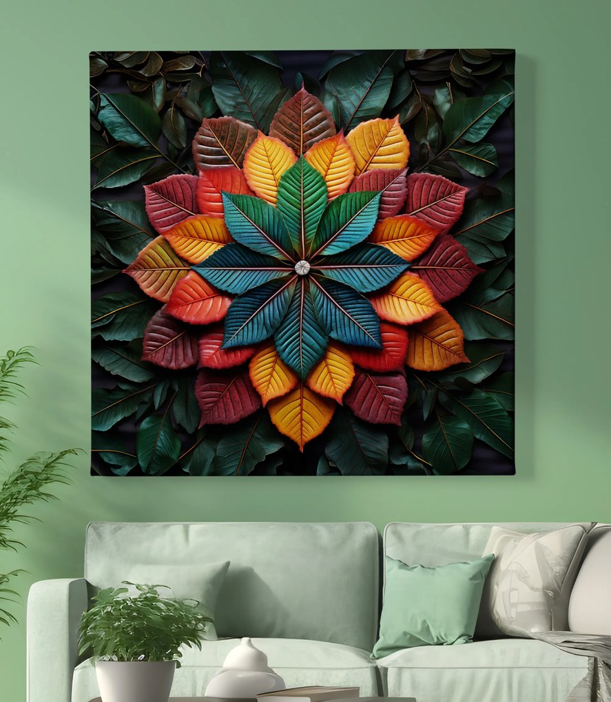 Obraz na plátně - Mandala barevné listy FeelHappy.cz Velikost obrazu: 100 x 100 cm