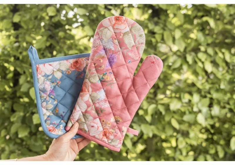Modrá bavlněná chňapka / podložka pod hrnec s květinovým motivem Floral Fiesta – 20x20 cm