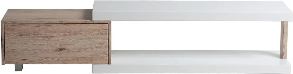 Bílý TV stolek s hnědou zásuvkou Marckeric Hugo