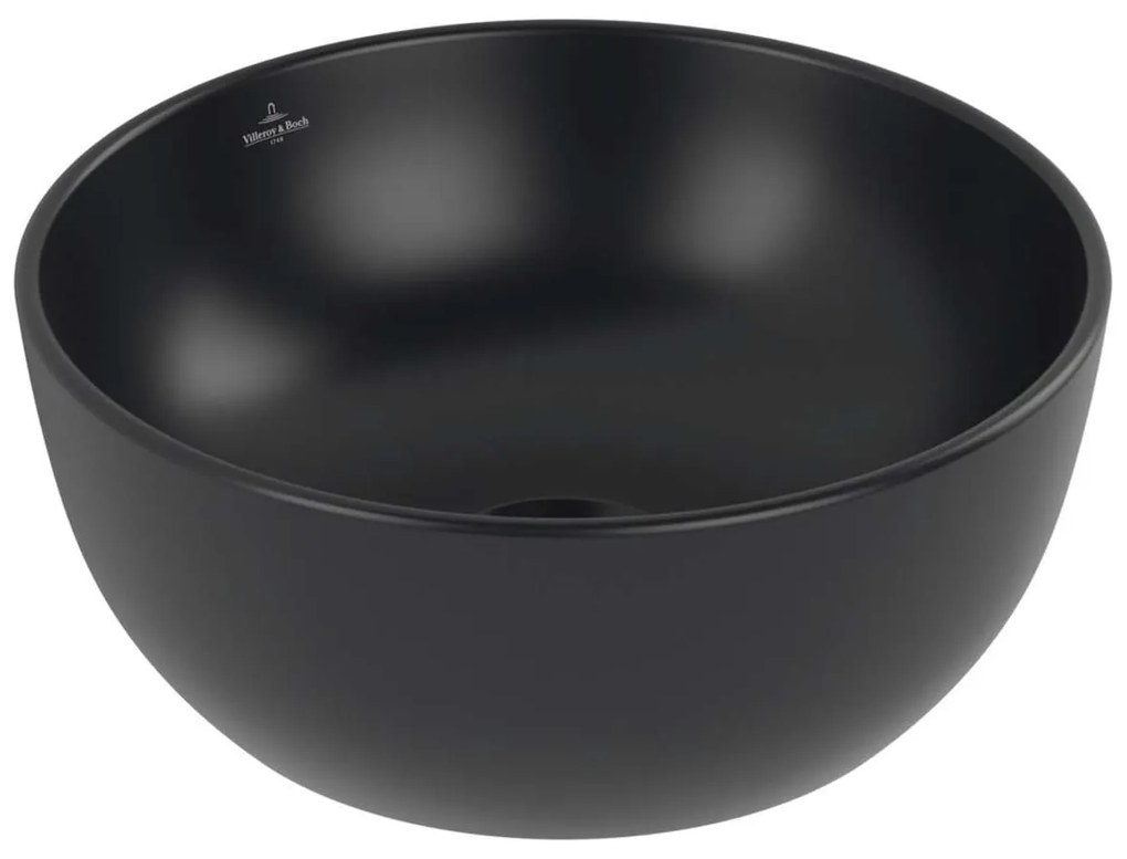 Villeroy & Boch Artis - Umývátko na desku, průměr 33 cm, bez přepadu, bez otvoru pro baterii, CeramicPlus, Pure Black 438932R7
