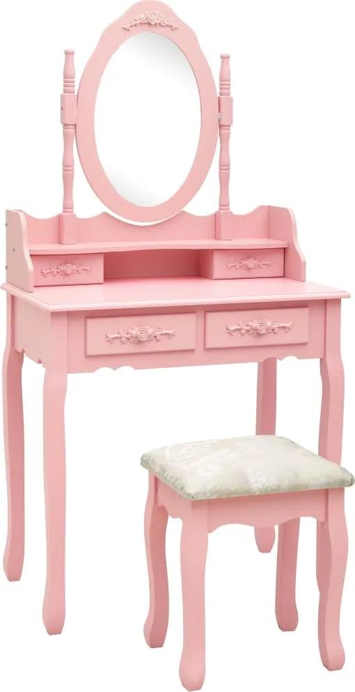vidaXL Toaletní stolek se stoličkou 75 x 69 x 140 cm pavlovnia [289316] Barva: Růžová