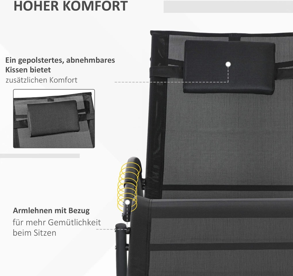Houpací lehátko Outsunny Houpací křeslo s polštářem Zahradní lehátko 155 x 61 x 88 cm z textilenu v černé barvě pro venkovní relaxaci | Aosom.de
