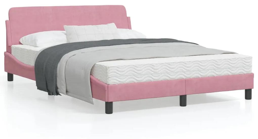 Rám postele s čelem růžový 140x200 cm samet,  373197