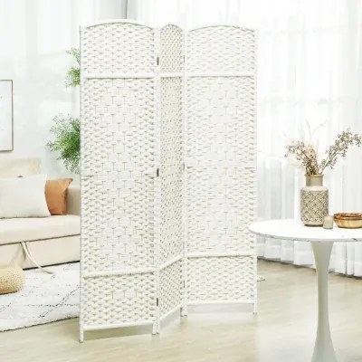 HOMCOM vnitřní paraván ze dřeva 3 panely skládací dělič prostoru pro obývací pokoj, ložnici 135 x 180 cm bílá