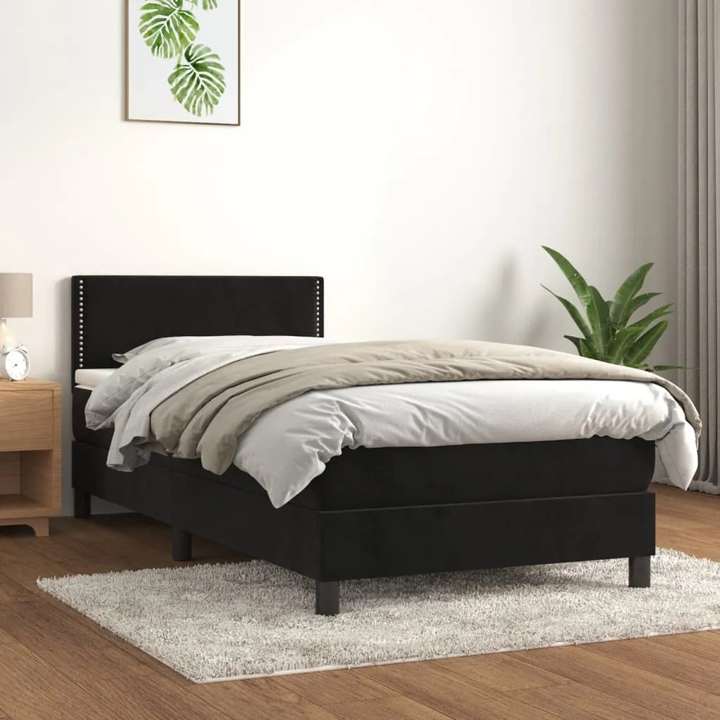 Box spring postel s matrací černá 100x200 cm samet 3141229