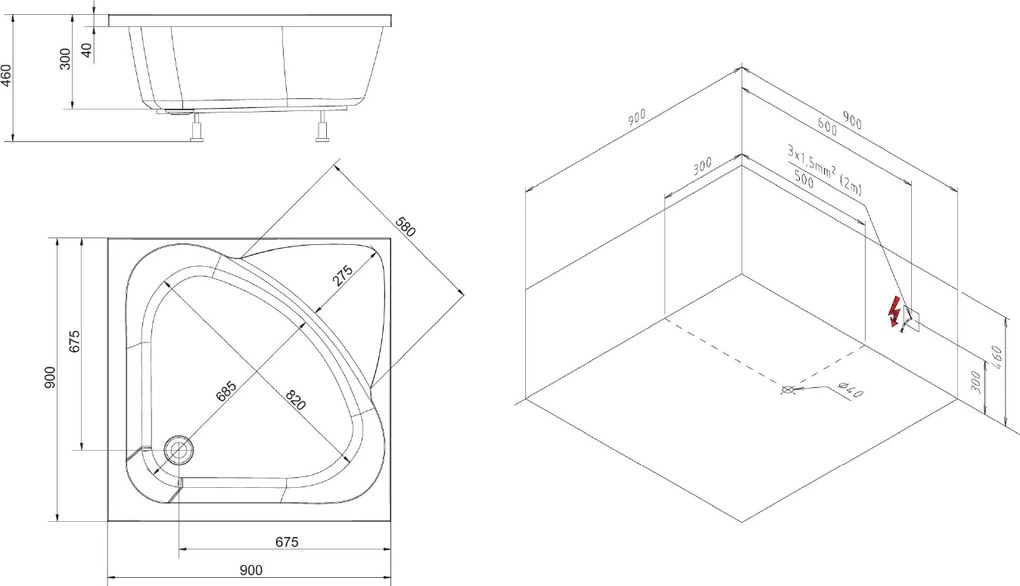 Polysan Polysan, CARMEN hluboká sprchová vanička čtvercová 90x90x30cm, bílá, 29611