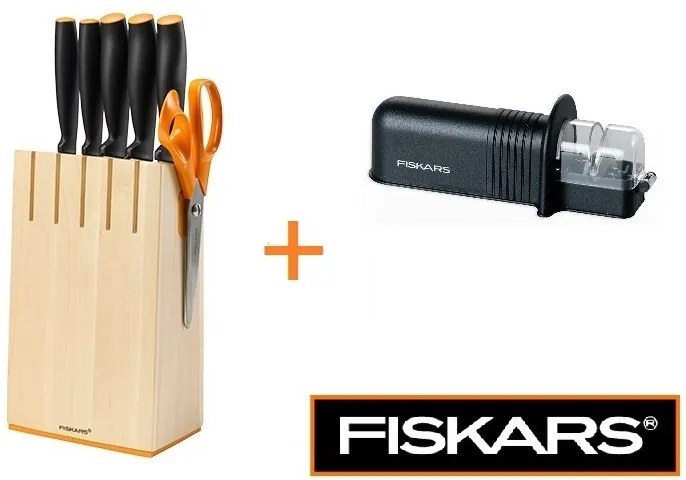 Fiskars sada nožů v bloku Functional Form 1014211 - 5ks + Ostřič nožů Fiskars Functional Form 857000