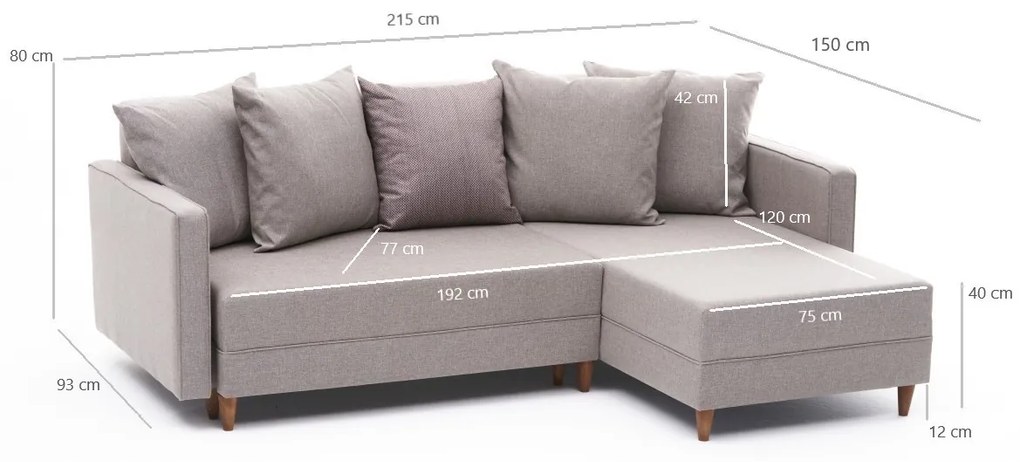 Atelier del Sofa Rohová sedací souprava Aydam Right - Cream, Krémová